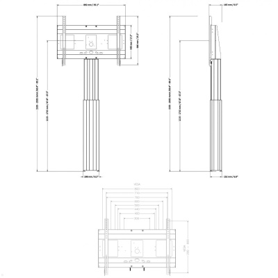 TV lift for wall and floor mounting, Conen SCETAW, silver